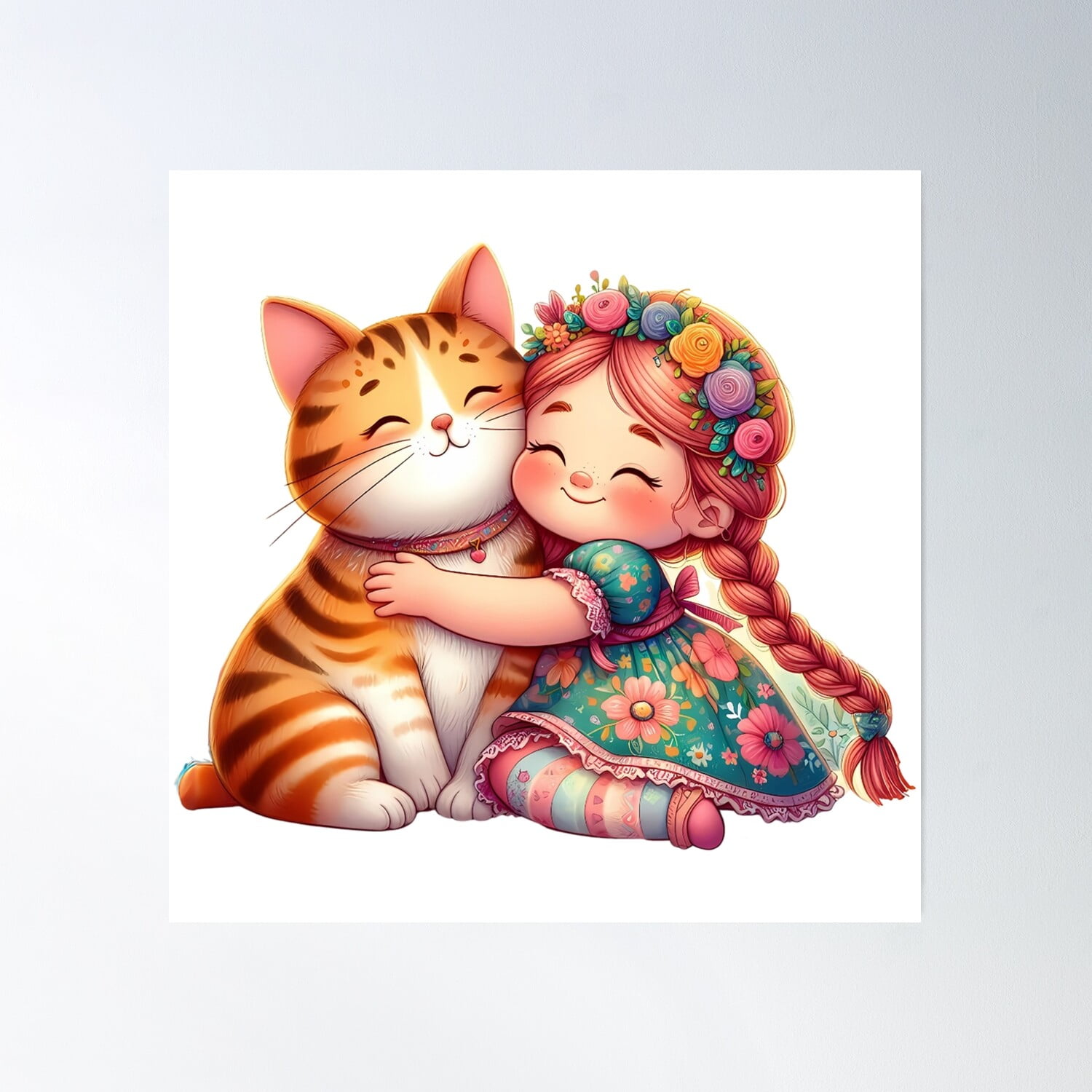 A0617 Girl And Her Giant Cat – Whimsical Illustration Celebrating ...