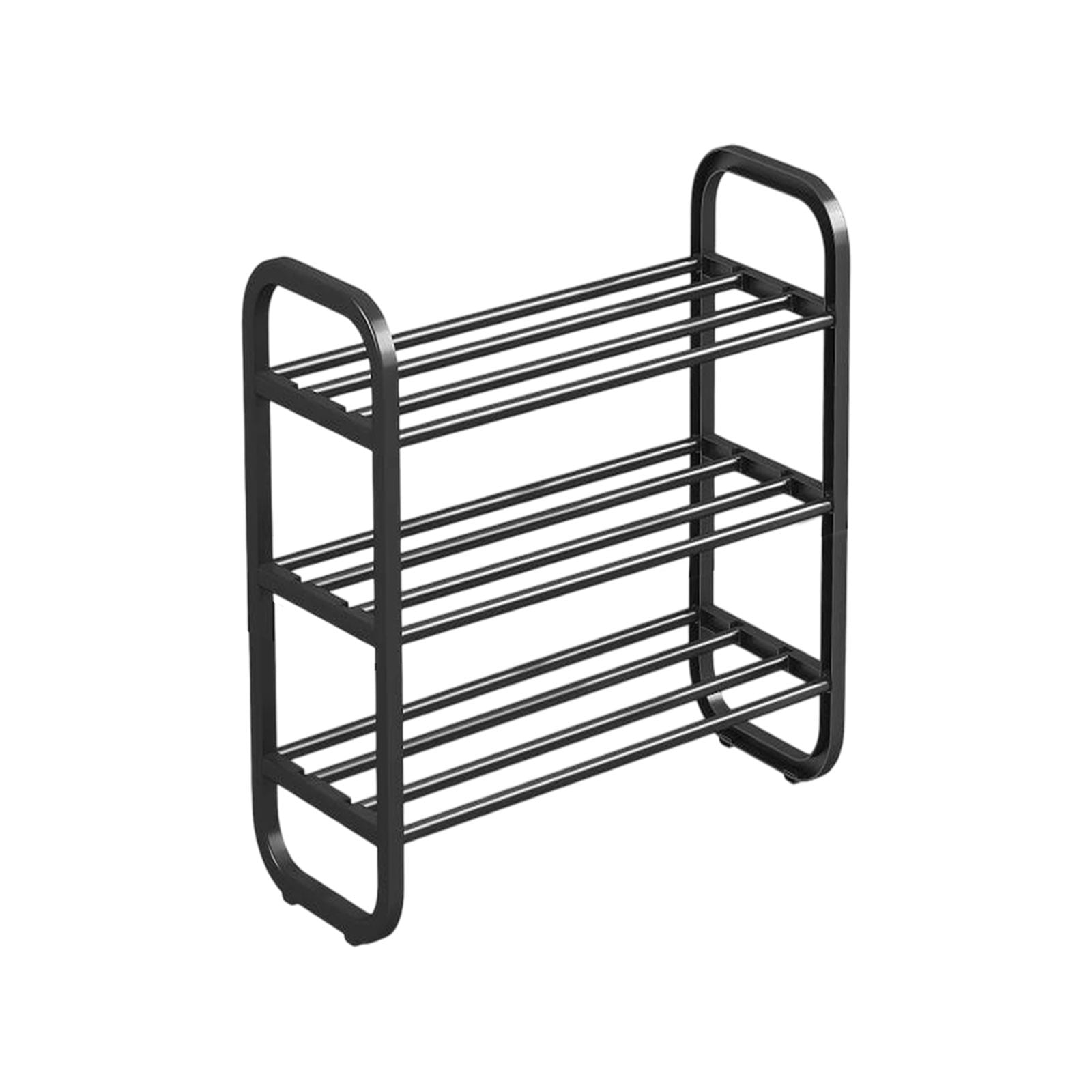 A1 Black Metal 3 Tier Shoe Shelf Entryway Storage Organizer Compact ...