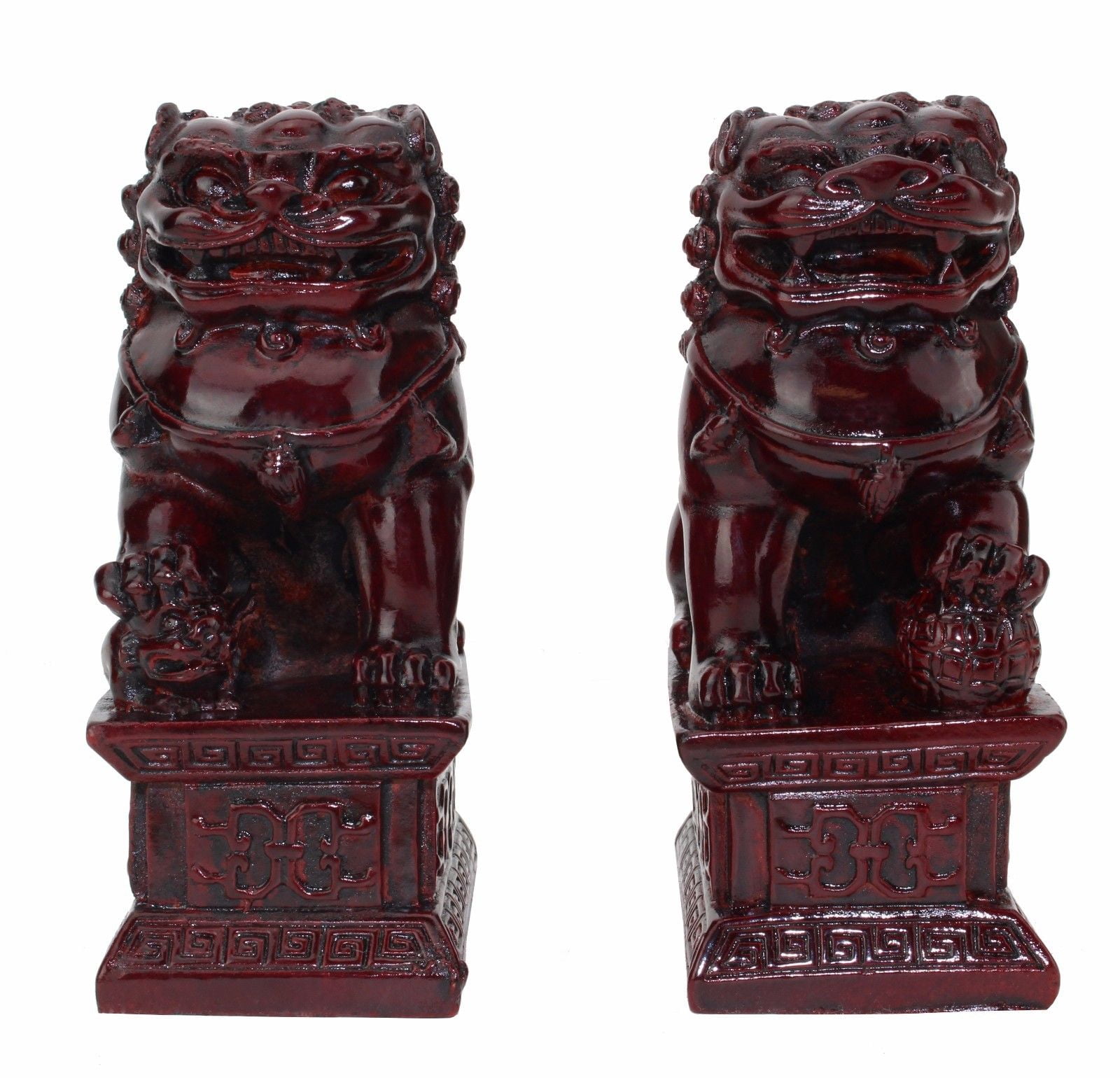 A10034 Feng Shui 4" Red Fu Foo Dogs Pair Guardian Lions Wealth Resin ...