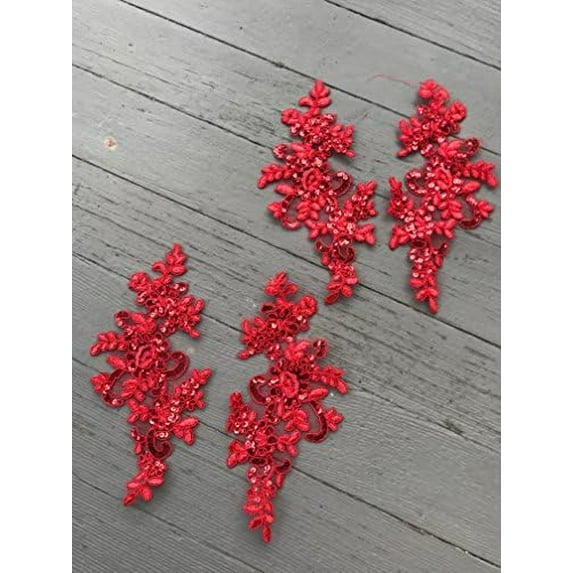 A115 Two Pairs Red Color Lace Appliques,Wedding Applique, Lace ...