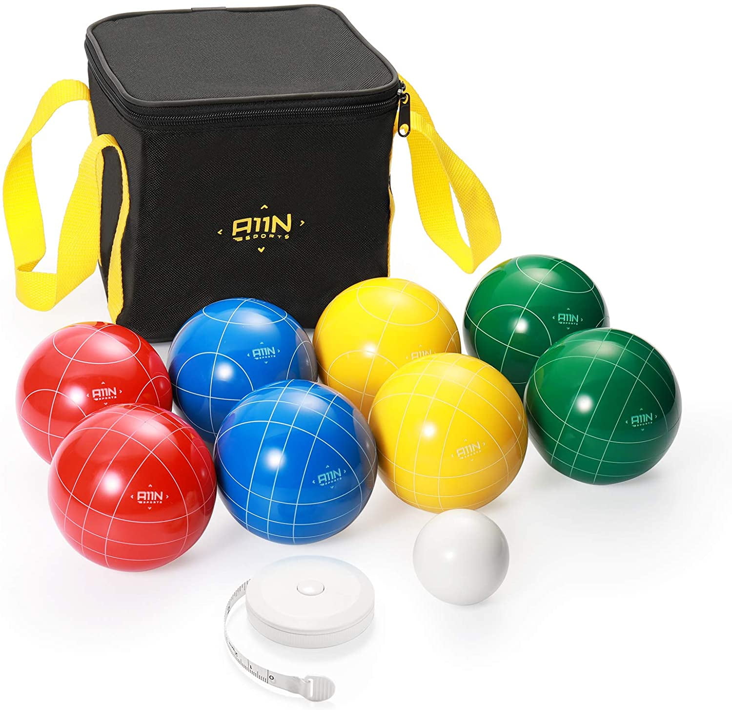 A11N 90mm/107mm Bocce Ball Set with 8 Resin Balls, Pallino, Carrying ...