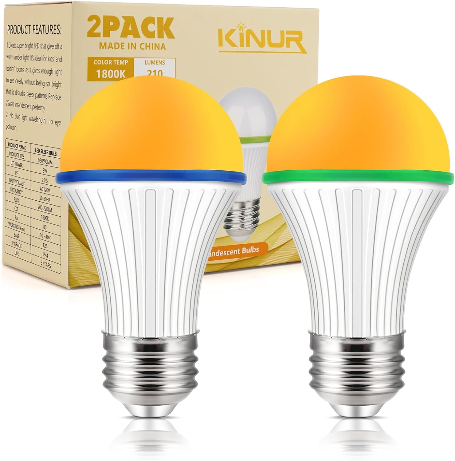 A15 3W Amber Light Bulbs, Warm Orange Night Lights for Sleep 25W ...