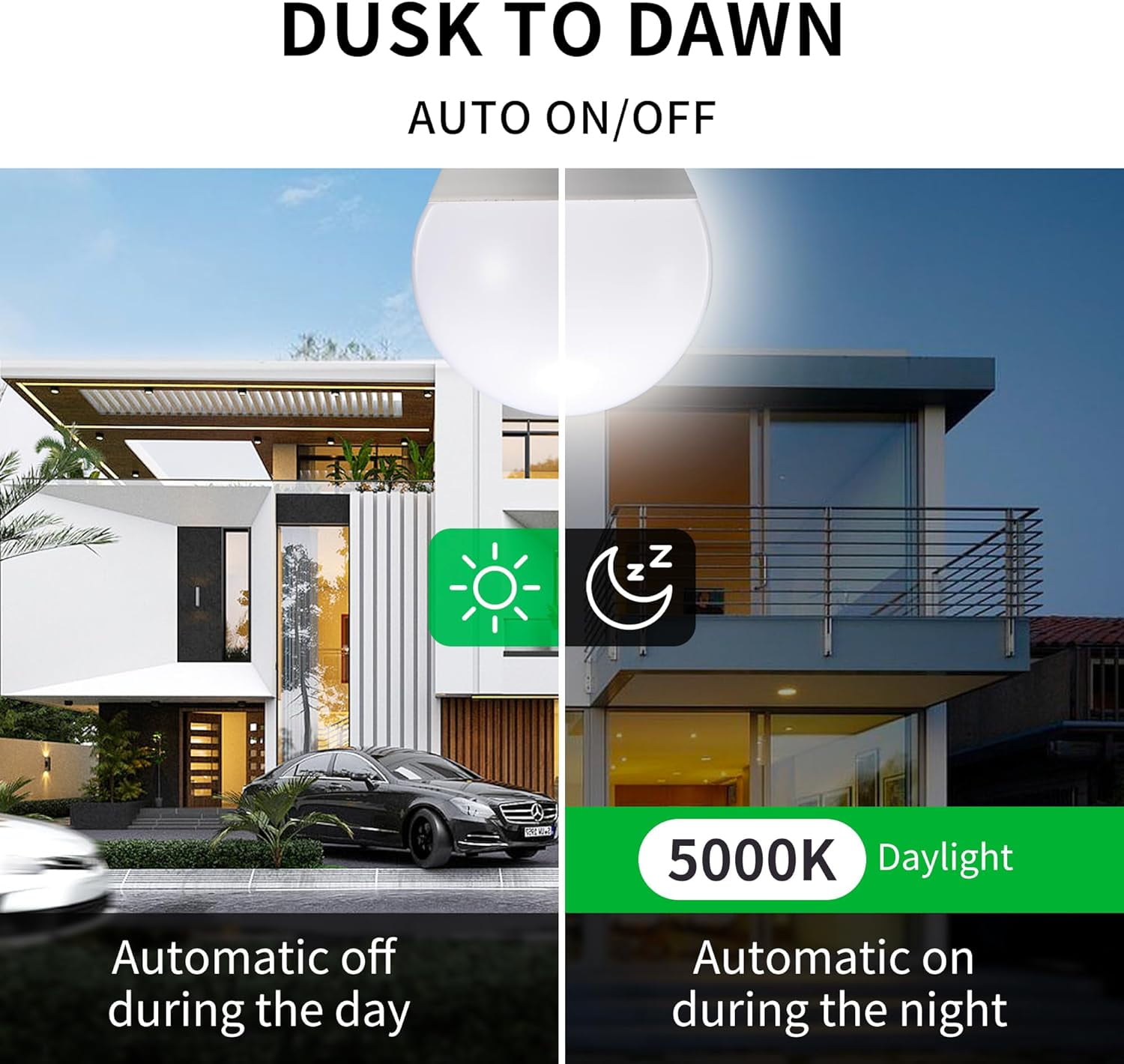 A15 Small Dusk to Dawn Light Bulbs Outdoor 450LM, Daylight, 5W=40W ...