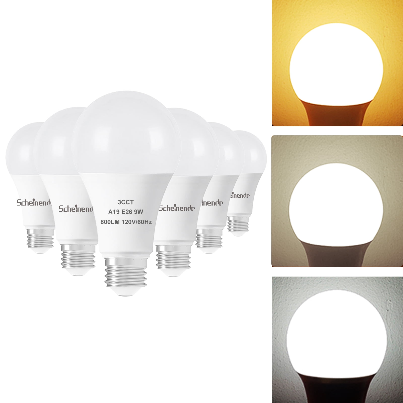 A19 3-Color LED Light Bulbs with Warm White, Daylight, Natural White ...