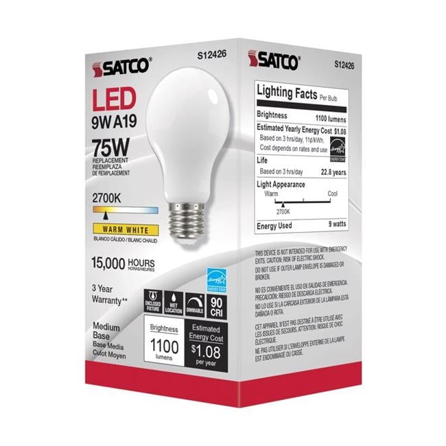 A19 E26 Medium Soft White 75W Equivalence LED Bulb - Walmart.com