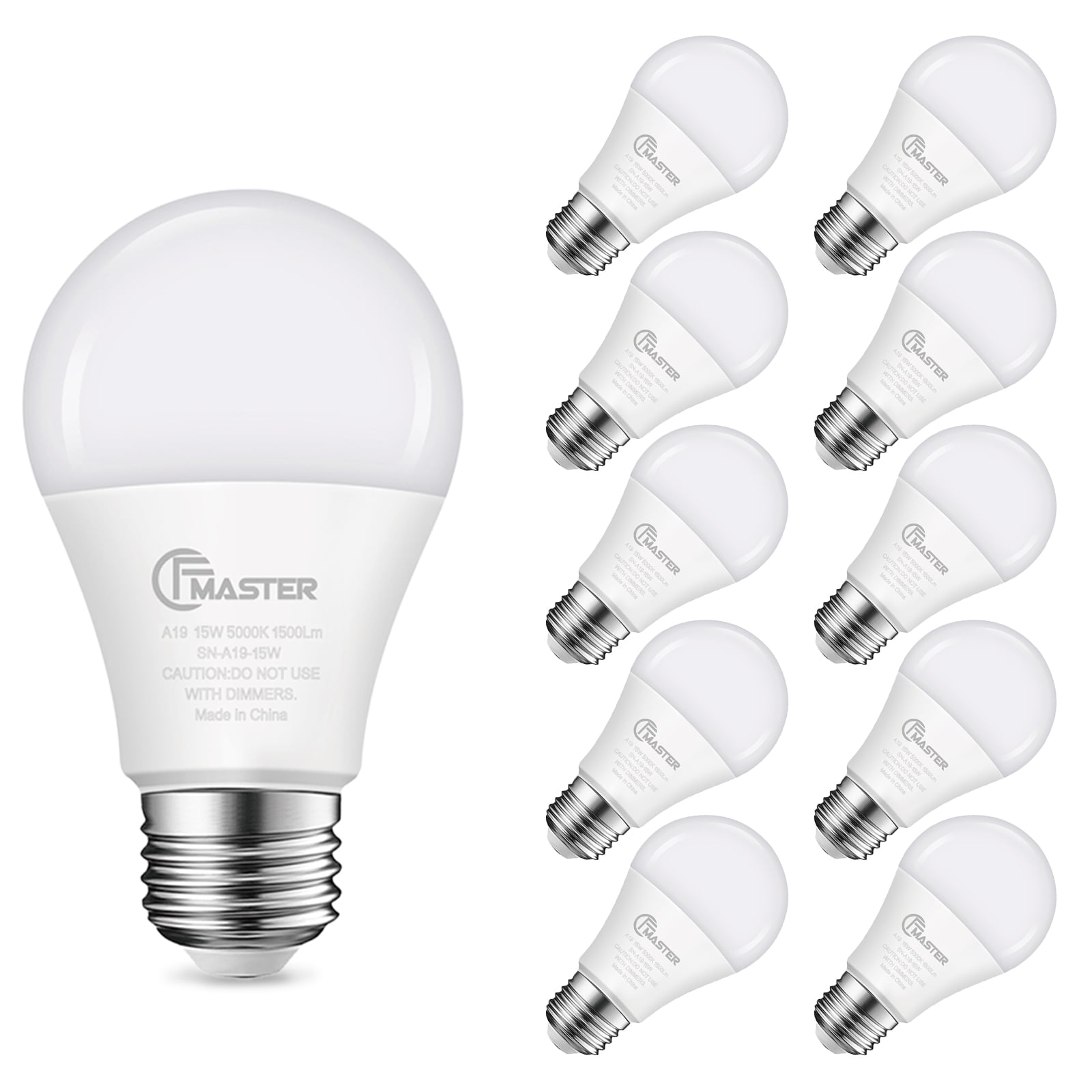 A19 LED Light Bulb, 100W Equivalent Light Bulbs, 15W 5000K Daylight ...