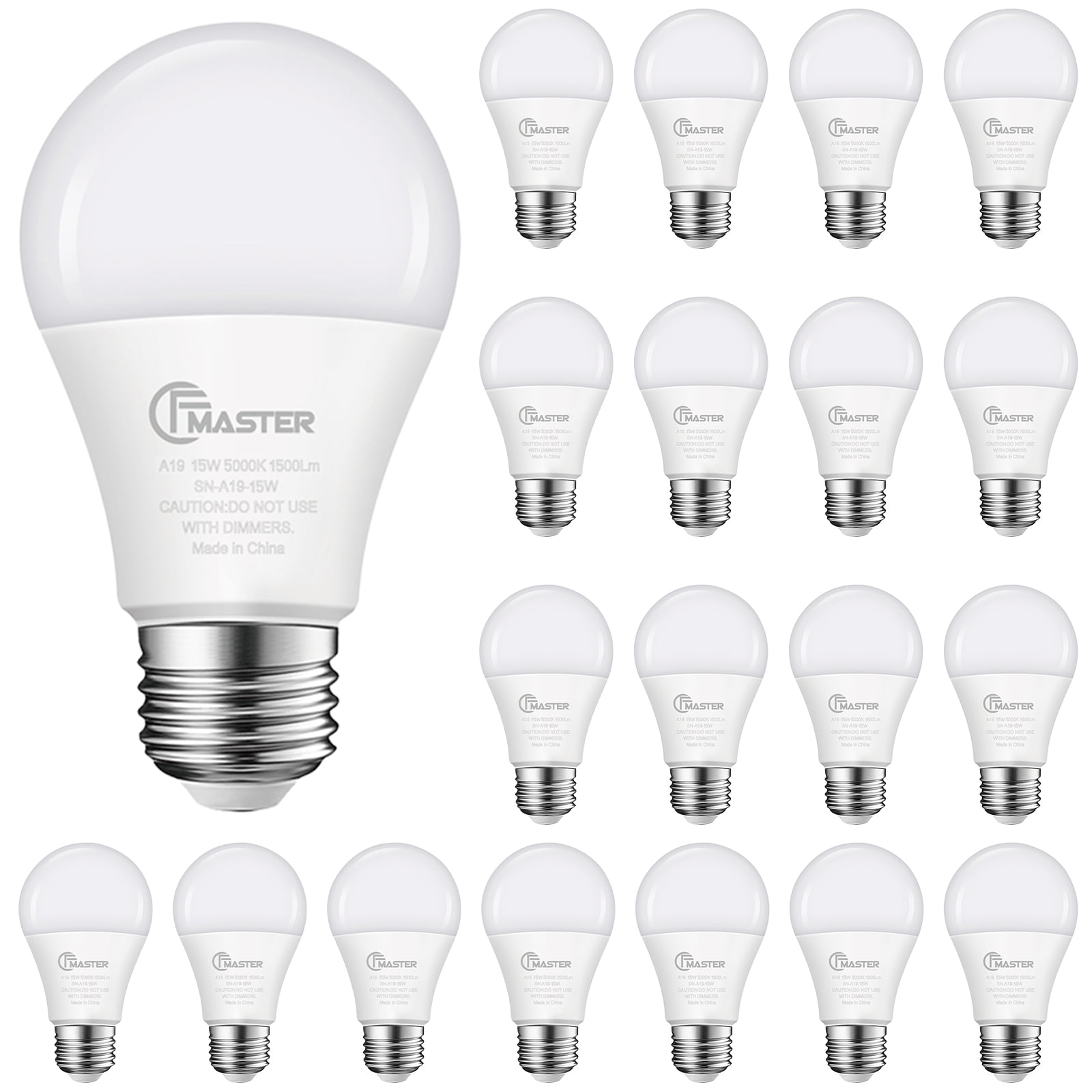 A19 LED Light Bulb, 100W Equivalent Light Bulbs, 15W 5000K Daylight ...