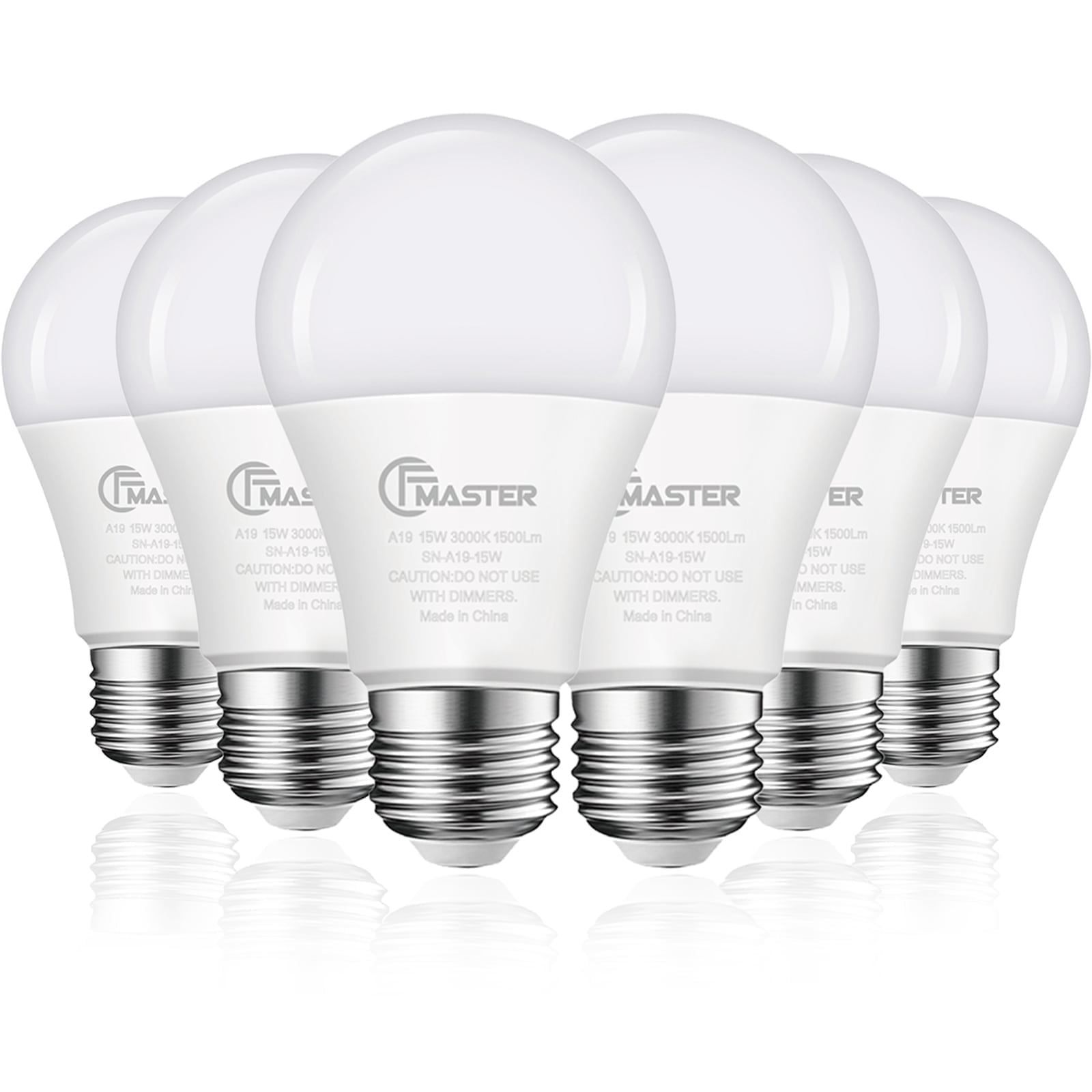A19 15W LED Light Bulb, 100W Equivalent, 3000K Warmlight, NO-dimmer, 6 ...