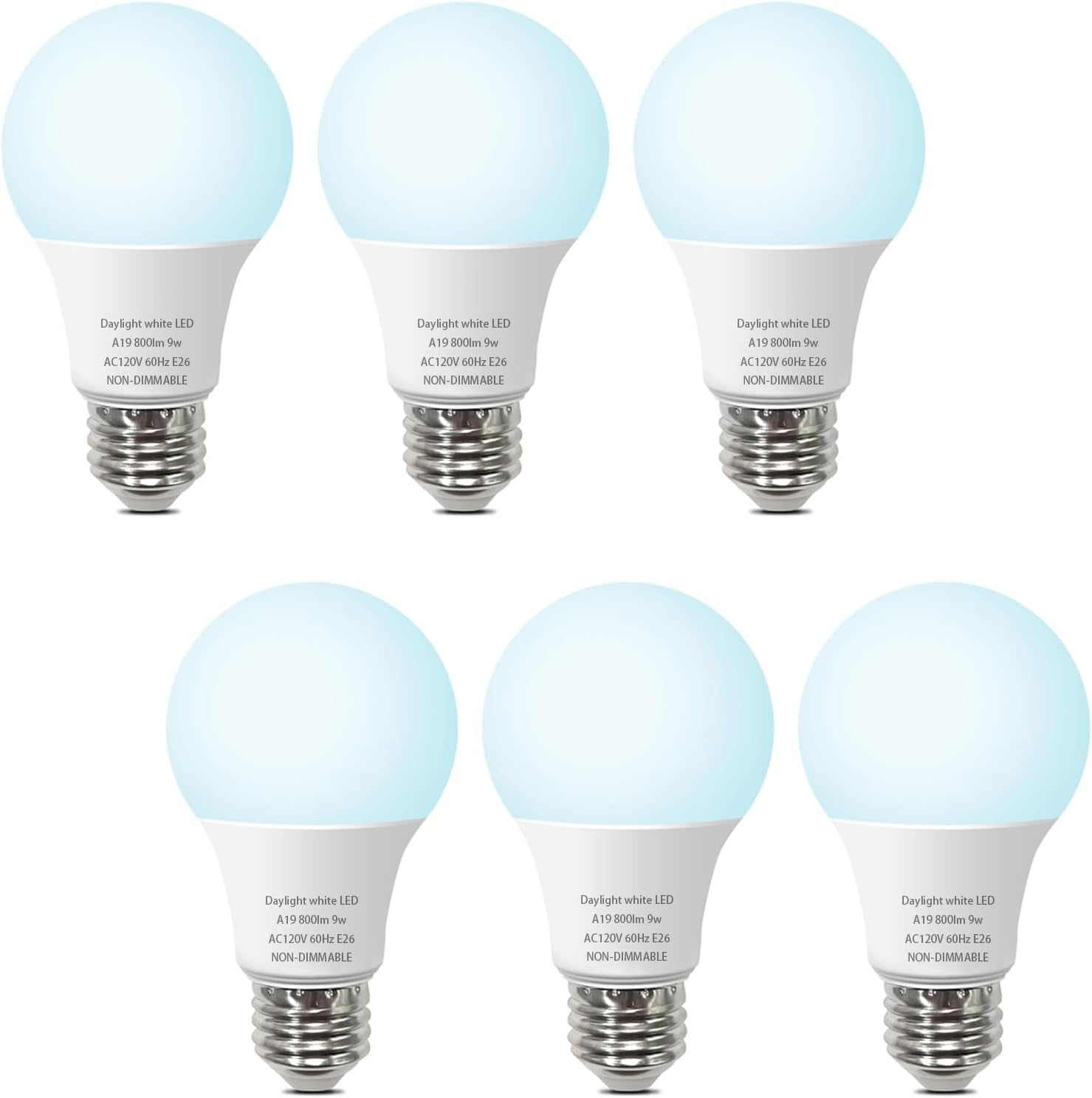 A19 LED Light Bulbs 60W Equivalent, 5000K Daylight White 120V 9W 800 ...