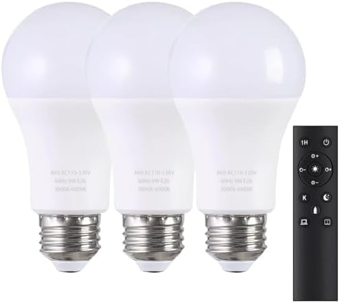 A19 LED Light Bulbs with Remote Control, 800LM 9W (60W Equivalent ...