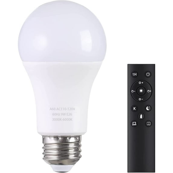 A19 LED Light Bulbs with Remote Control, 800LM 9W, 60W Equivalent LED ...
