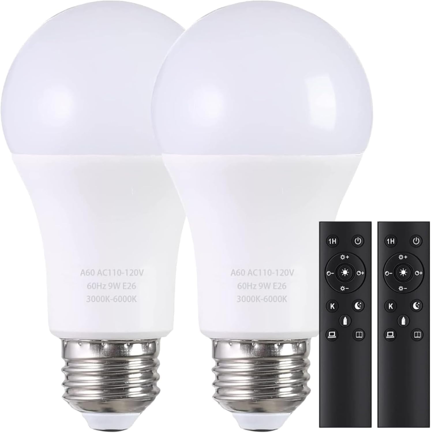 A19 LED Light Bulbs with Remote Control, 800LM 9W, 60W Equivalent LED ...