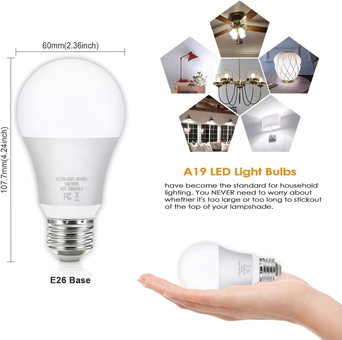 A19 Light Bulbs, 100 Watt Equivalent Bulbs, Daylight White 5000K ...
