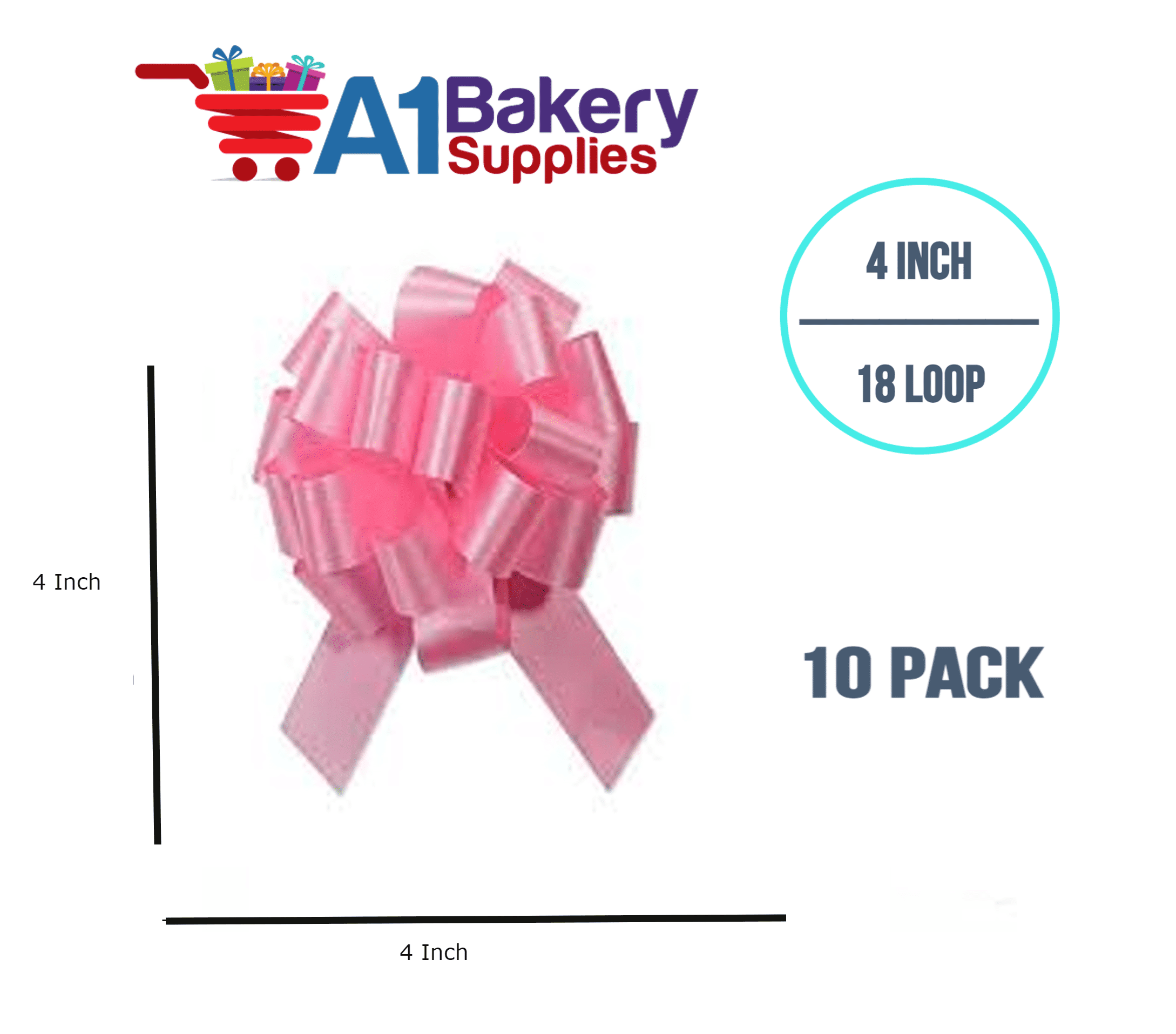 Pink Flora Satin Pull Bows – 4" 18 Loops, 10-Pack | Easy to Assemble ...