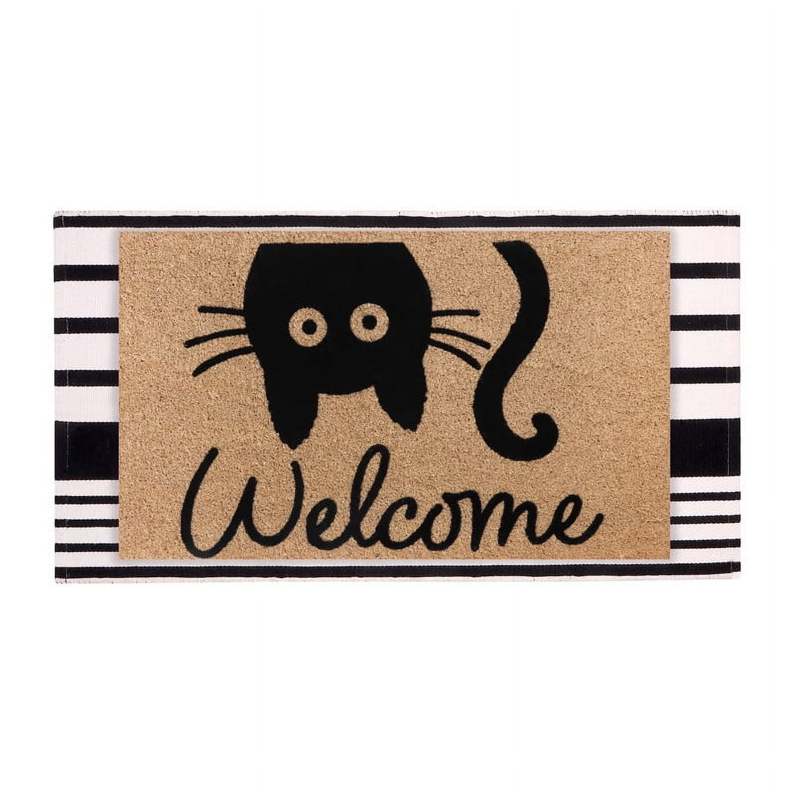 A1HC Coir Welcome Mat and Black & White Striped Cotton Rug Combo Set ...