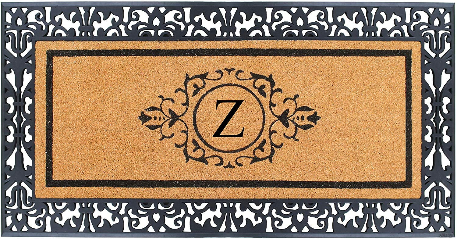 A1HC Black Paisley Rubber and Coir, Floral Border Doormat, 30"X60 ...