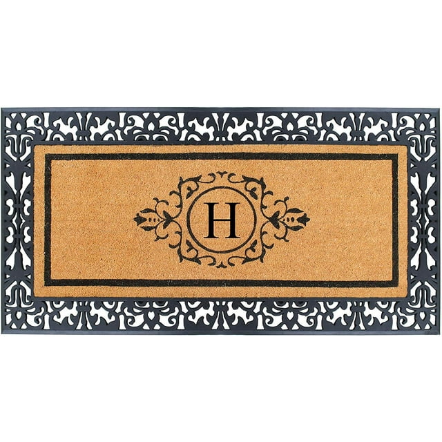 A1HC Black Paisley Rubber and Coir, Floral Border Doormat, 30"X60 ...
