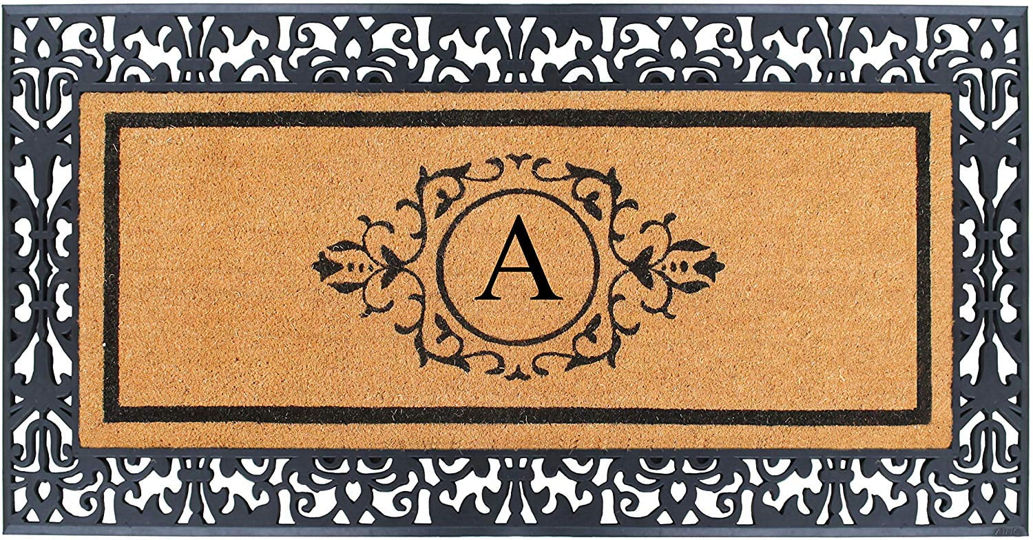 A1HC Black Paisley Rubber and Coir, Floral Border Doormat, 30"X60 ...