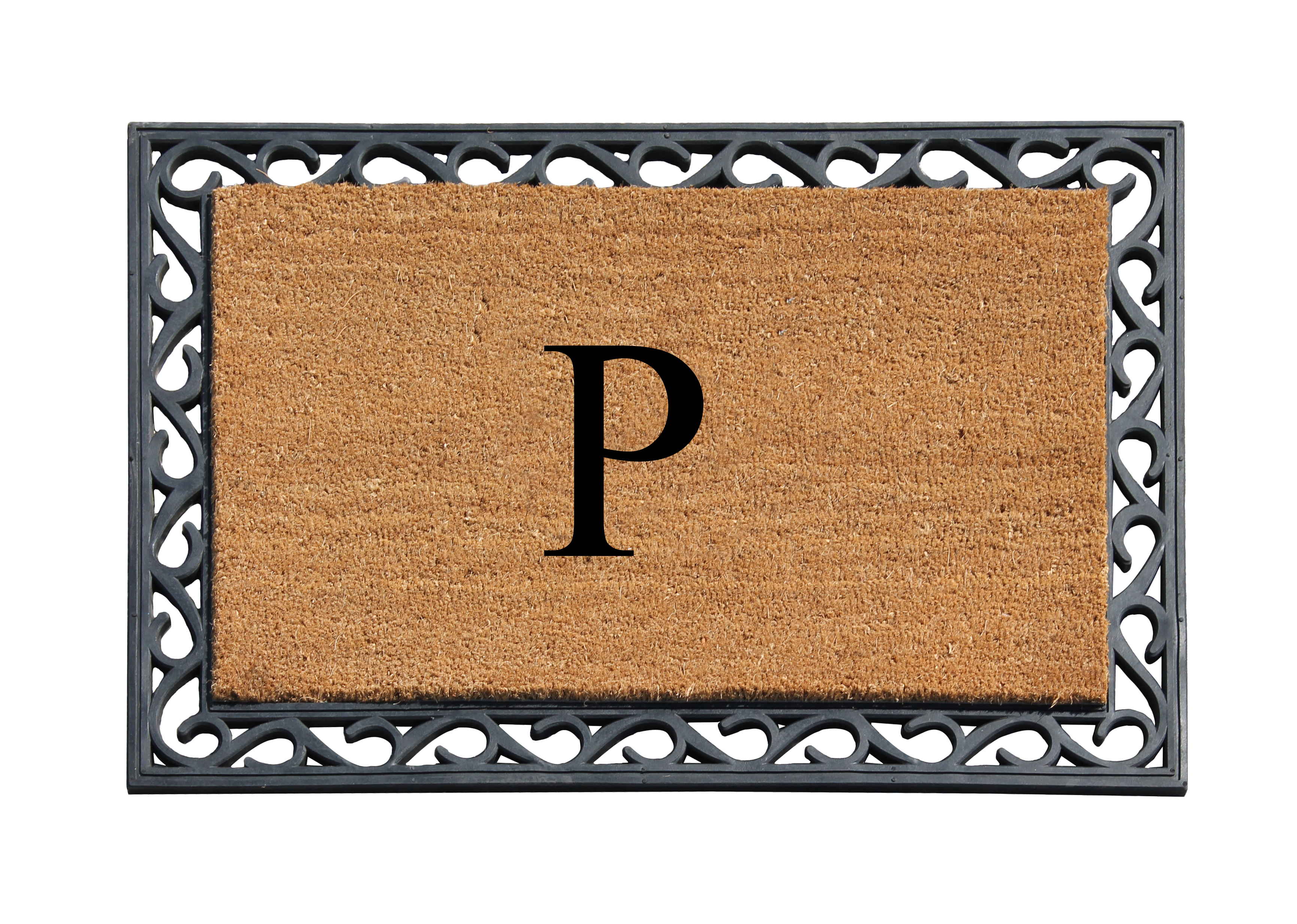 A1HC First Impression Beige/Black Rubber Tray Mat with Monogrammed Coir ...