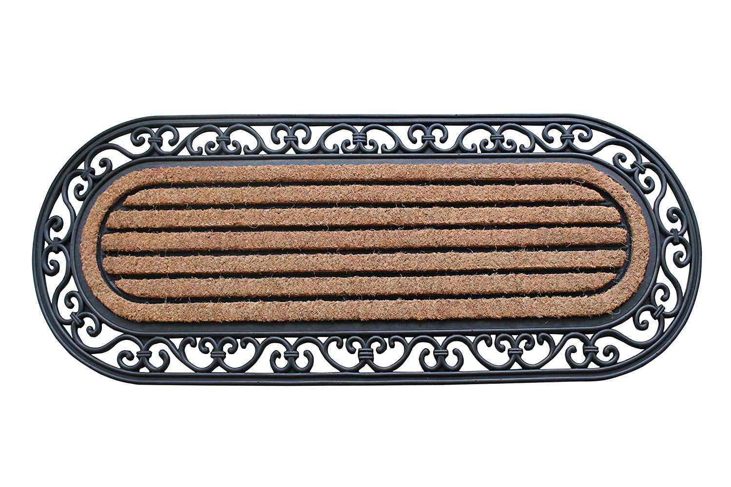 A1HC First Impression Striped Oval 18"X48" Rubber and Coir Molded ...