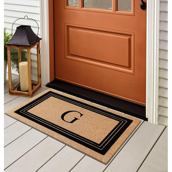 A1HC Natural Coir Flock Monogrammed Door Mat for Front Door 18"x30 ...