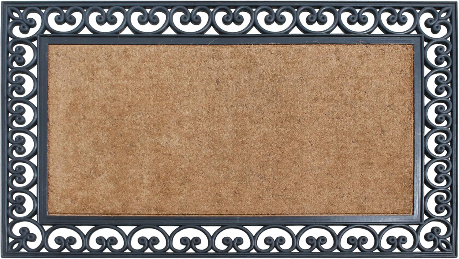 A1HC 30"x48" Natural Coir & Rubber Paisley Black Doormat, Heavy-Duty ...