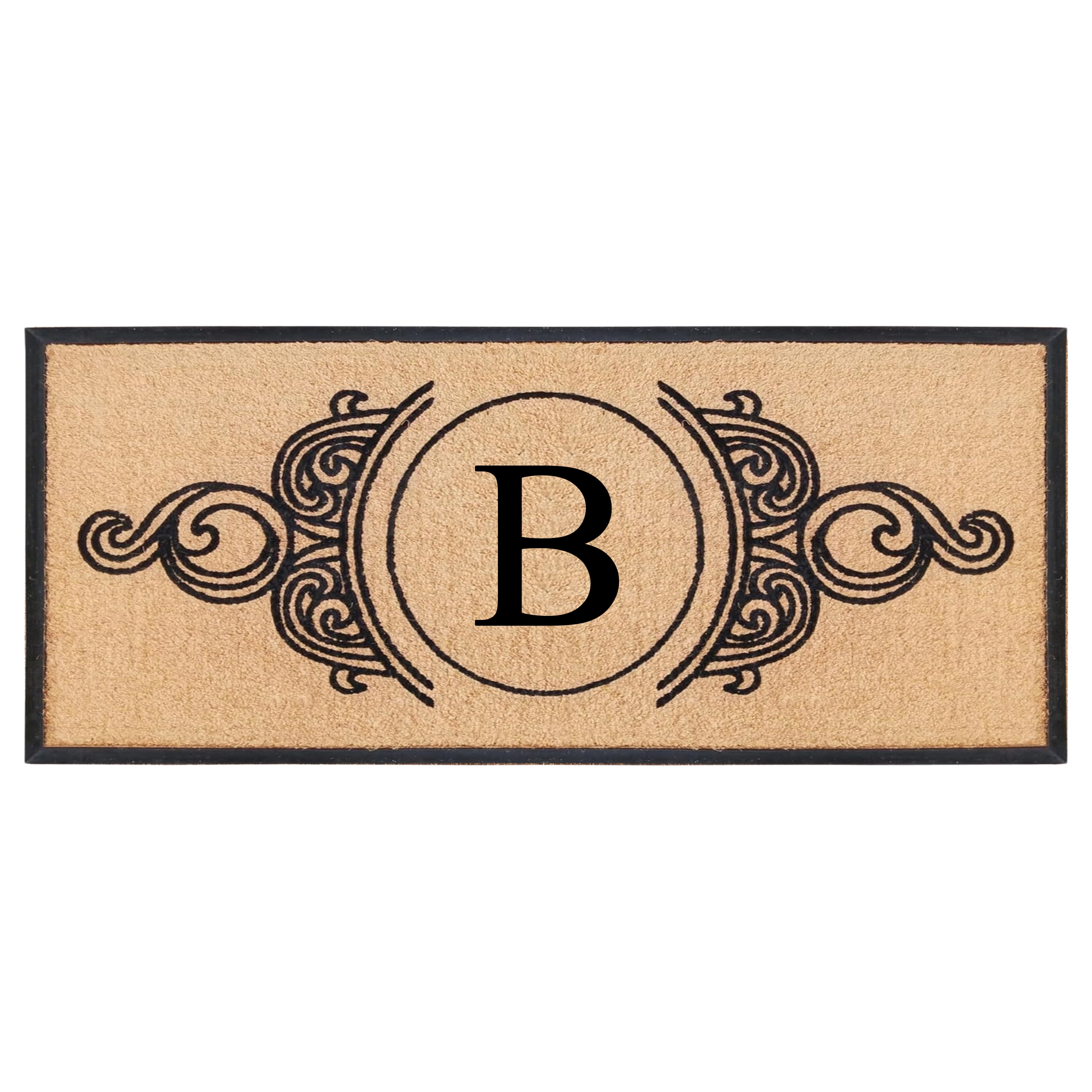 A1HC 30"x60" Natural Coir & Rubber Floral Monogrammed Door Mat, Thick ...