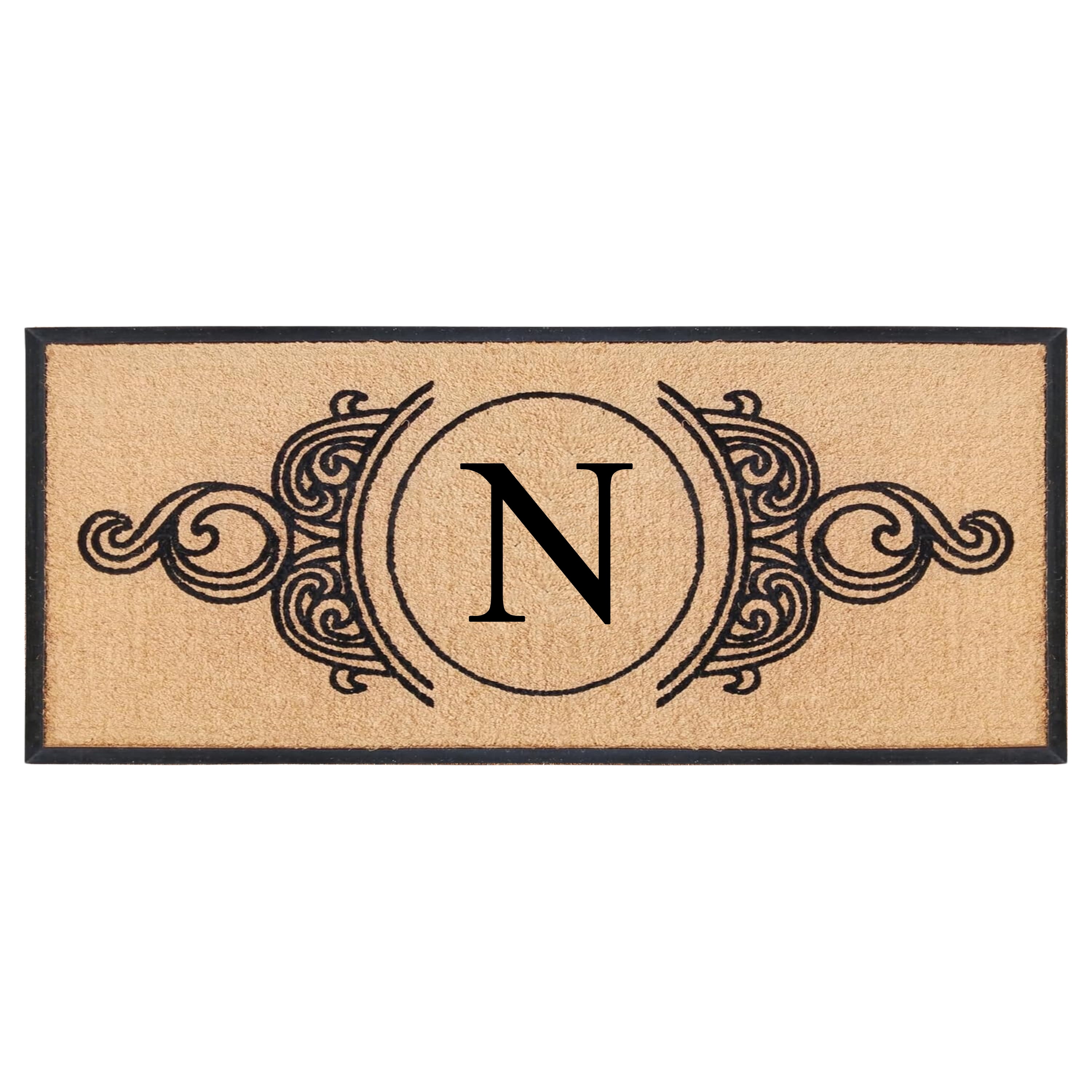 A1HC 30"x60" Natural Coir & Rubber Floral Monogrammed Door Mat, Thick ...