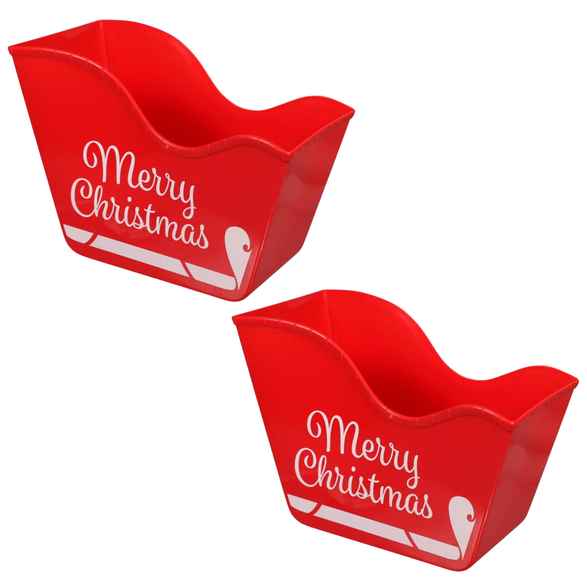 A1U Red Plastic Santa's Sleigh-Shaped Bins, Christmas Holiday Red ...