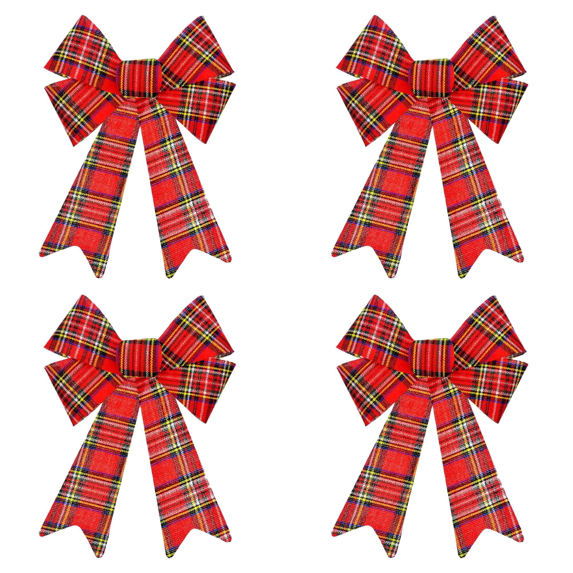 A1U Red Tartan Plaid Large Christmas Bows, Wreath Garland Pre-Made ...