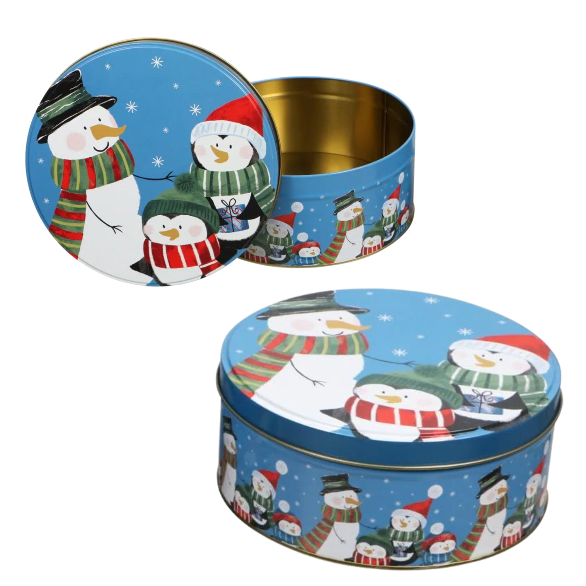 A1U Round Printed Tins with Lids (Penguins), Christmas Holiday Themed ...