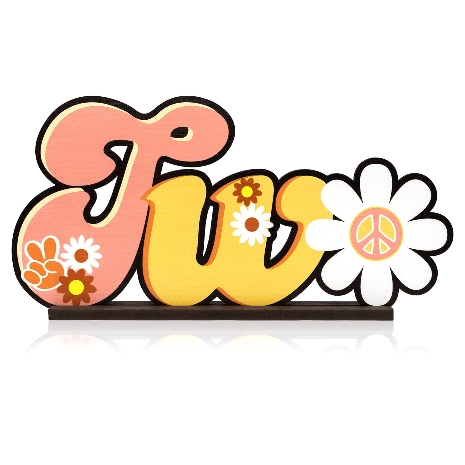 A1diee Daisy Flower Groovy Two Letter Sign Wooden Table Centerpiece for ...