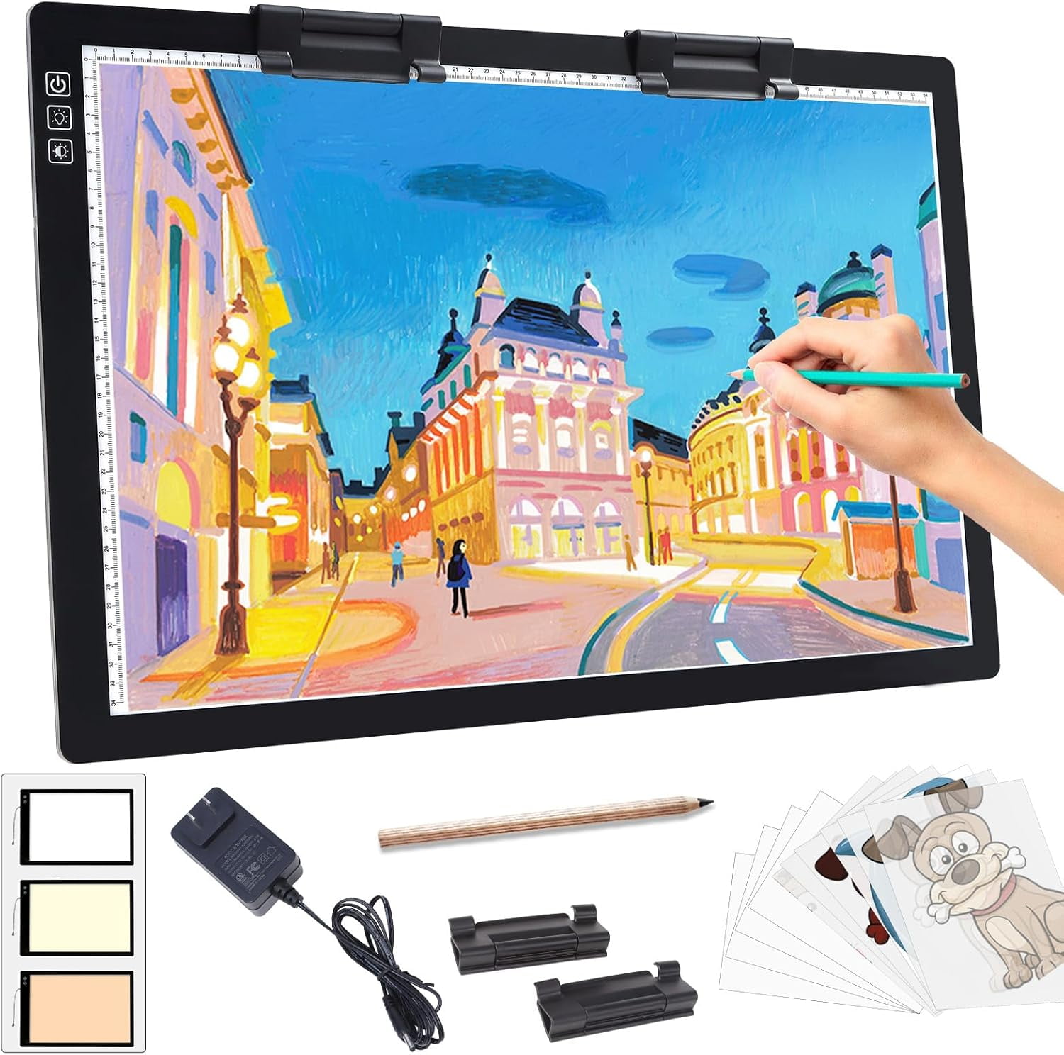 A2 Light Pad, 3 Colours 6 Levels Brightness Tracing Light Box with ...