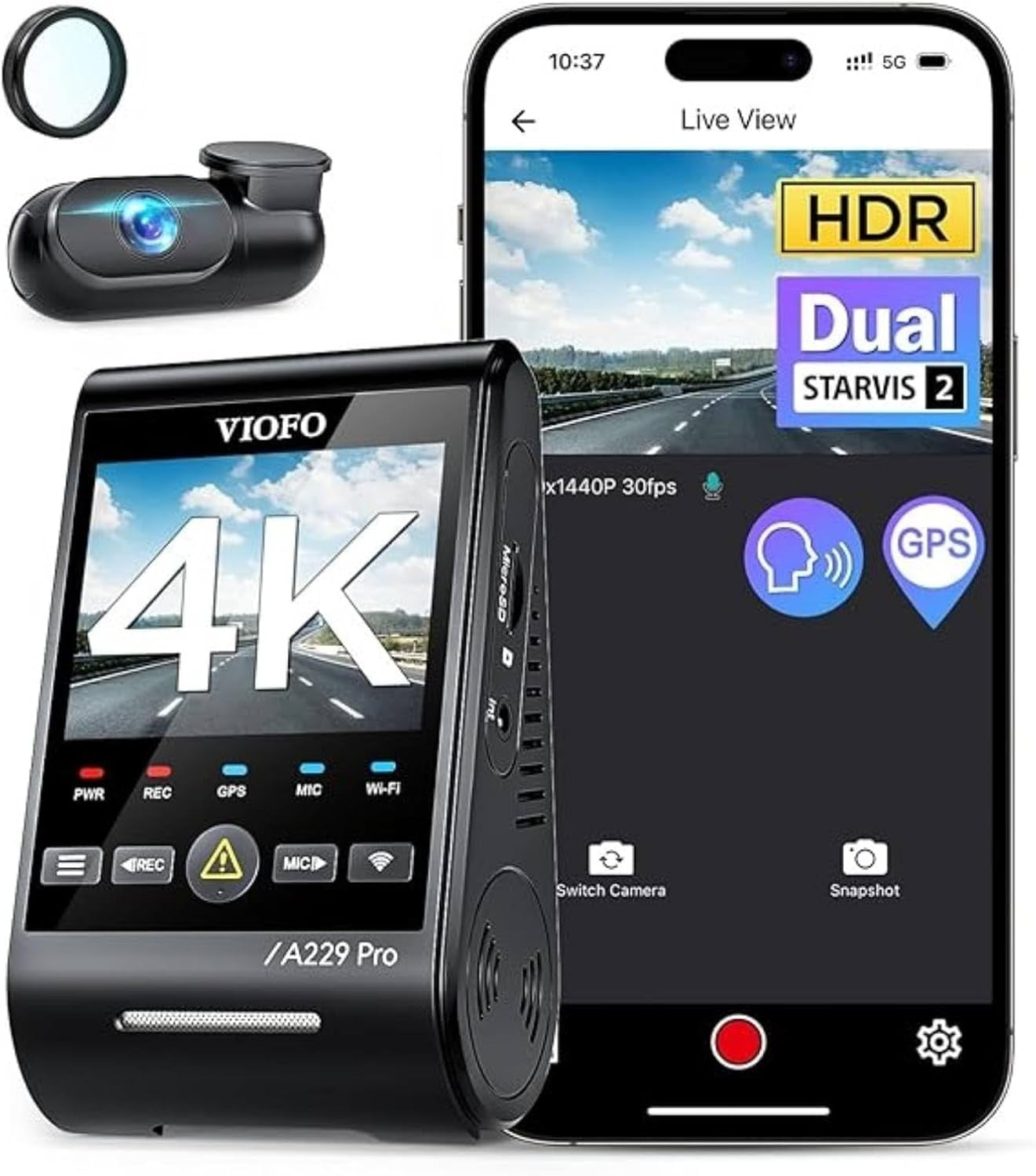 A229 Pro 4K HDR Dash Cam, Dual STARVIS 2 IMX678 IMX675, 4K+2K Front and ...