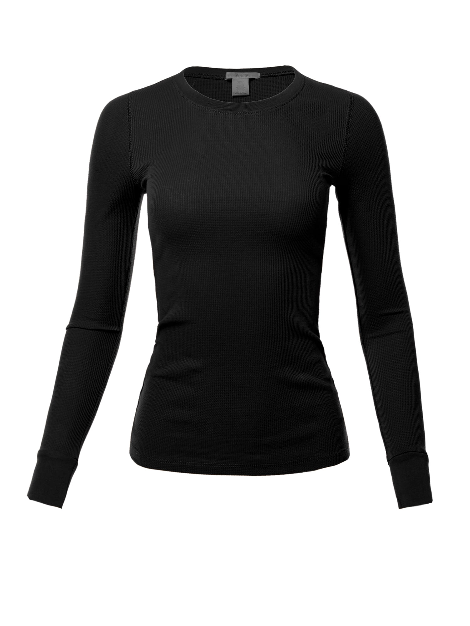 A2y Womens Basic Solid Fitted Long Sleeve Crew Neck Thermal Top Shirt