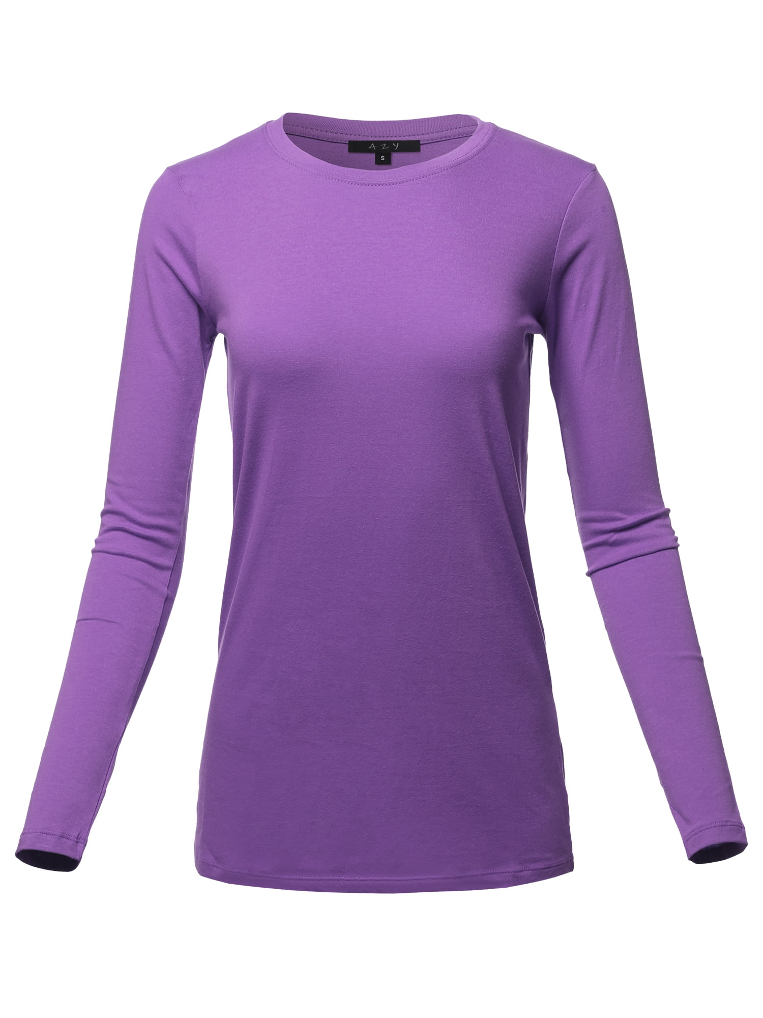 A2Y Women's Basic Solid Soft Cotton Long Sleeve Crew Neck Top Shirts ...