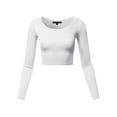 A2Y Women's Basic Solid Stretchable Scoop Neck Long Sleeve Crop Top ...