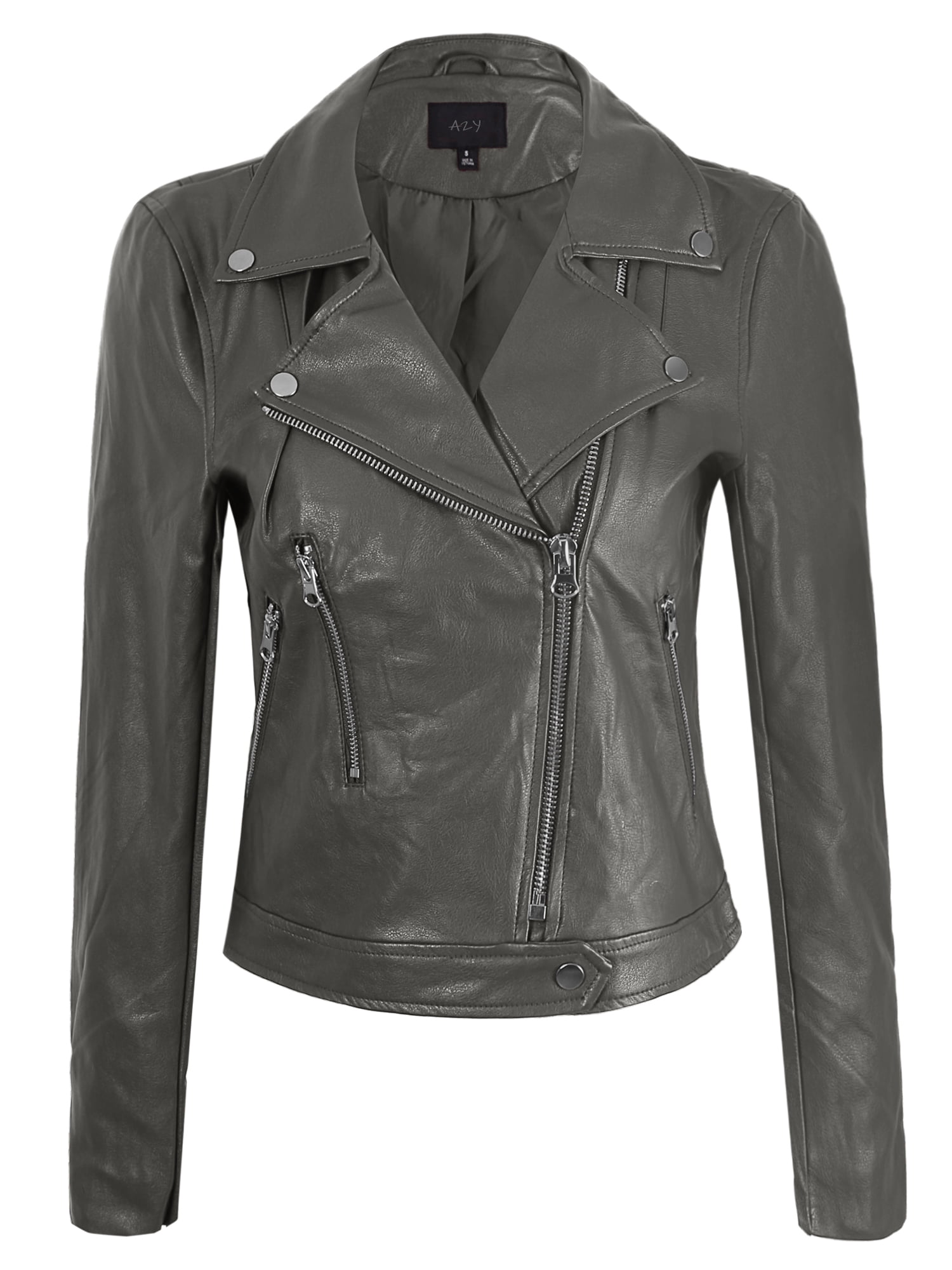 A2Y Women's Classic Vegan Leather Zip Up Rider Style Moto Biker Jacket ...