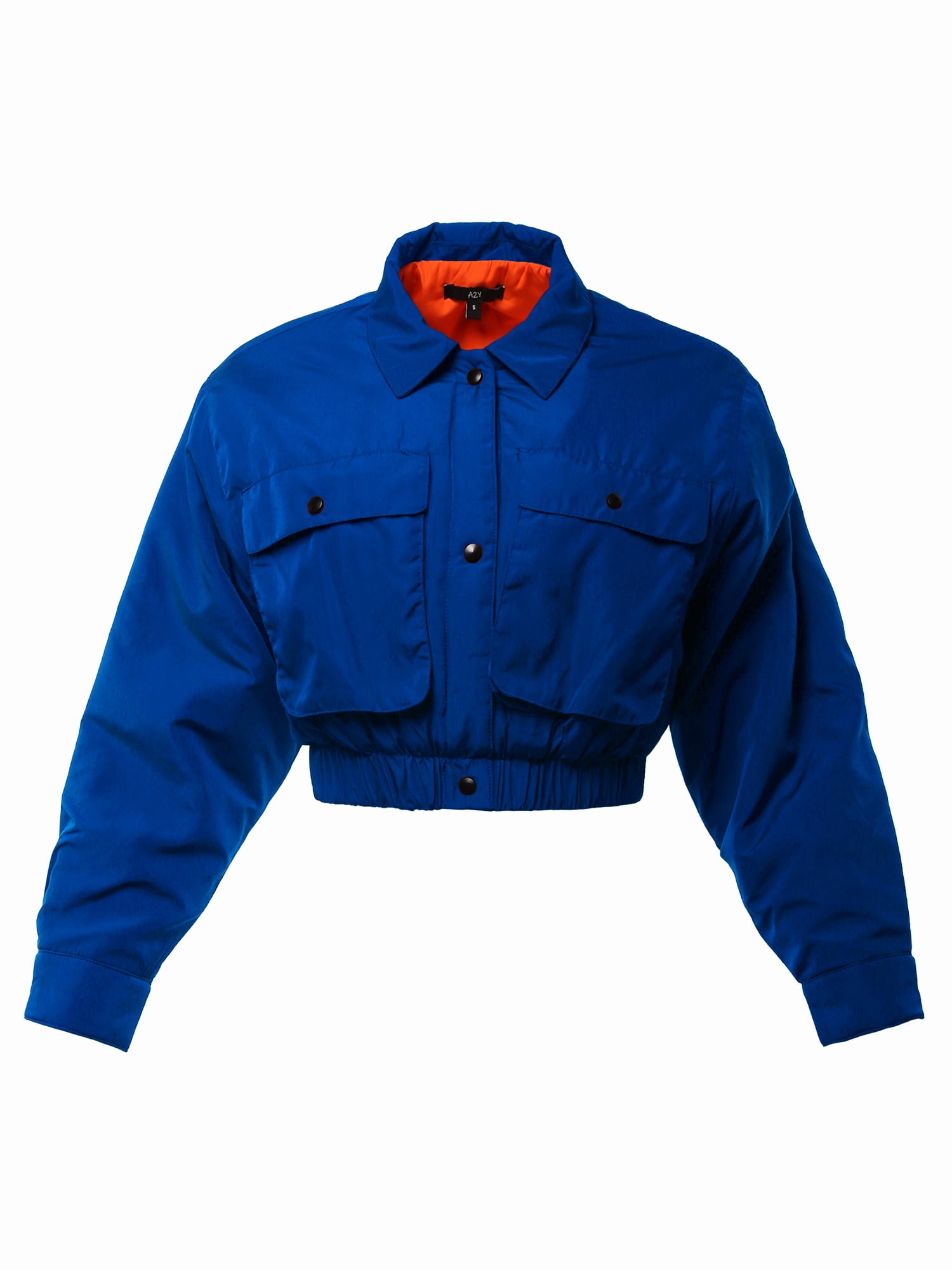 A2Y Women's Cropped Front Two Pocket Snap Quilted Padding Bomber Jacket ...