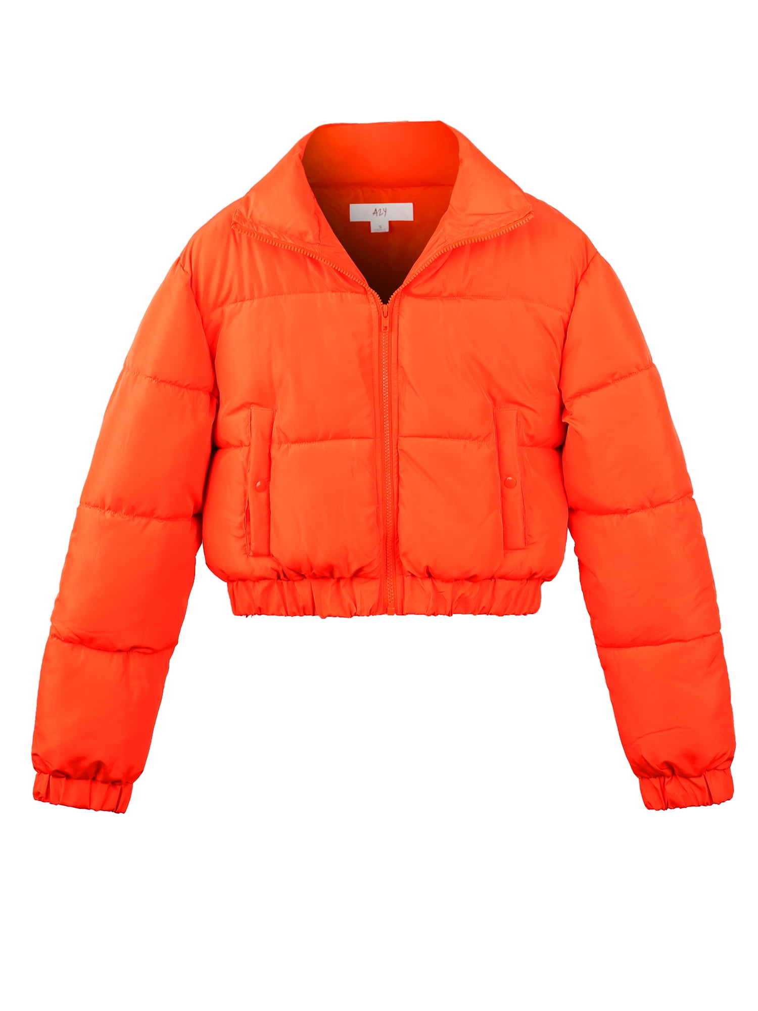 A2Y Women's Cropped Zipper Puffer Jacket Orange S - Walmart.com