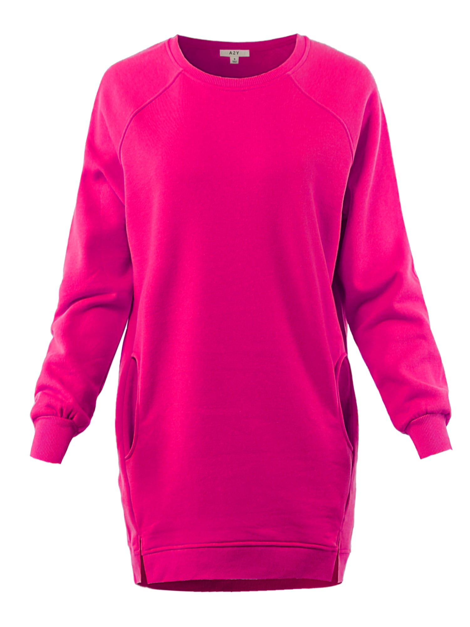 A2Y Women's Oversized Crew Neck Loose Fit Longline Front Slits Pockets ...