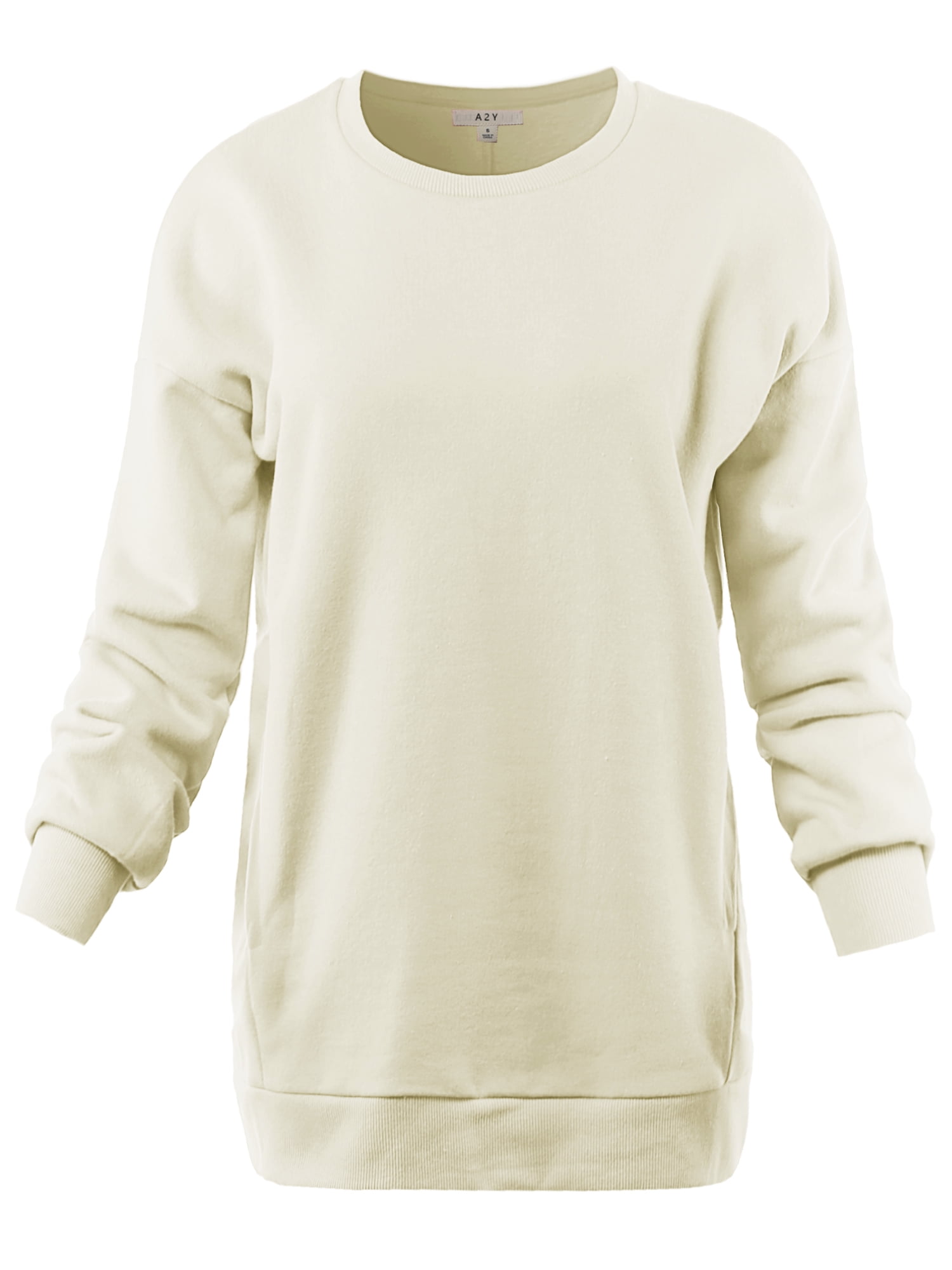 A2Y Women's Relaxed Fit Quality Long Sleeve Crew Neck Side Pocket ...