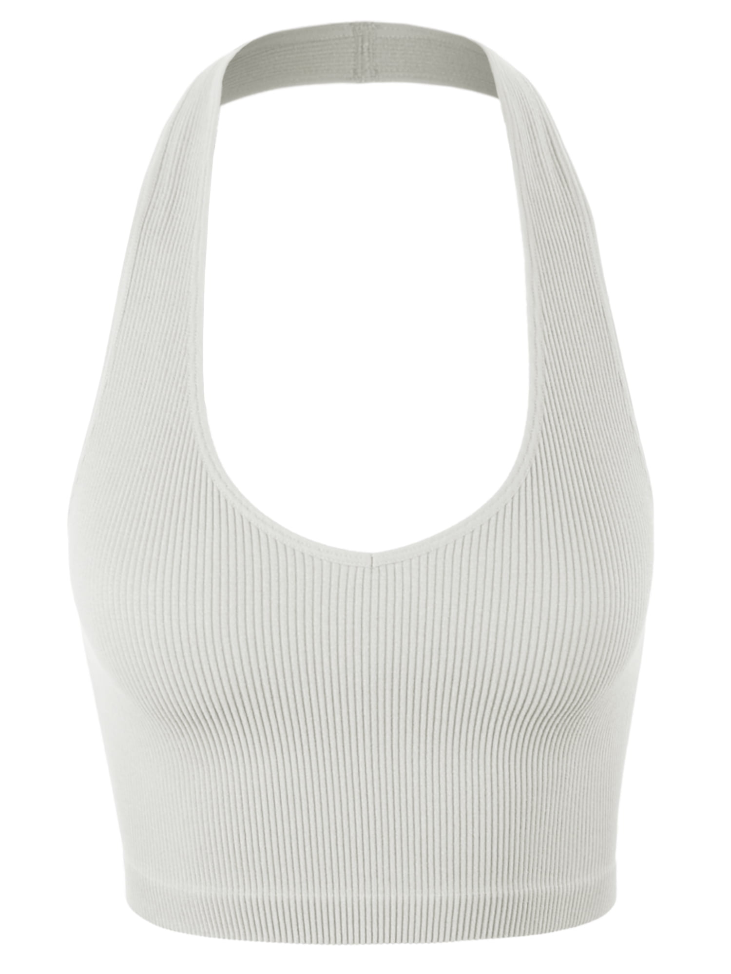 A2Y Women's Seamless Ribbed Nylon Halter Tank Tops Light Grey LXL ...
