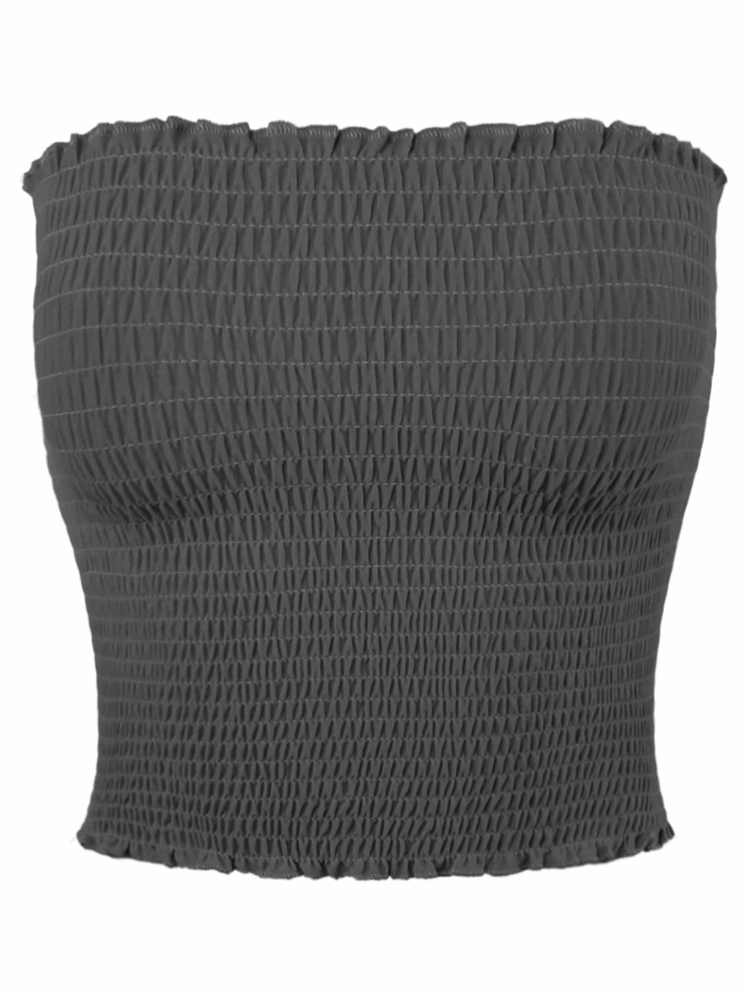 A2Y Women's Sexy Fitted Strapless Cotton Smocked Tube Crop Tops ...