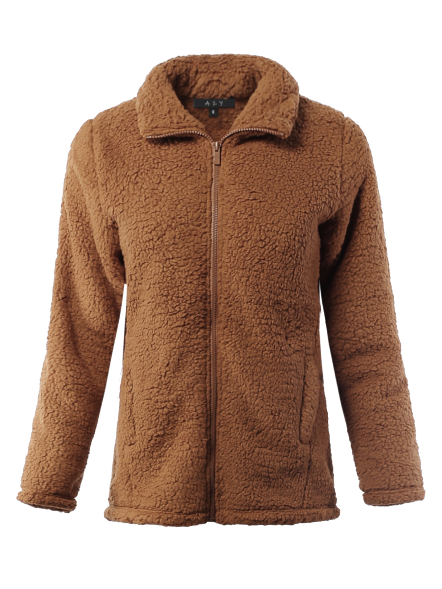 A2Y Women's Soft Sherpa Front Zipper Side Pockets Jackets Deep Camel XL ...