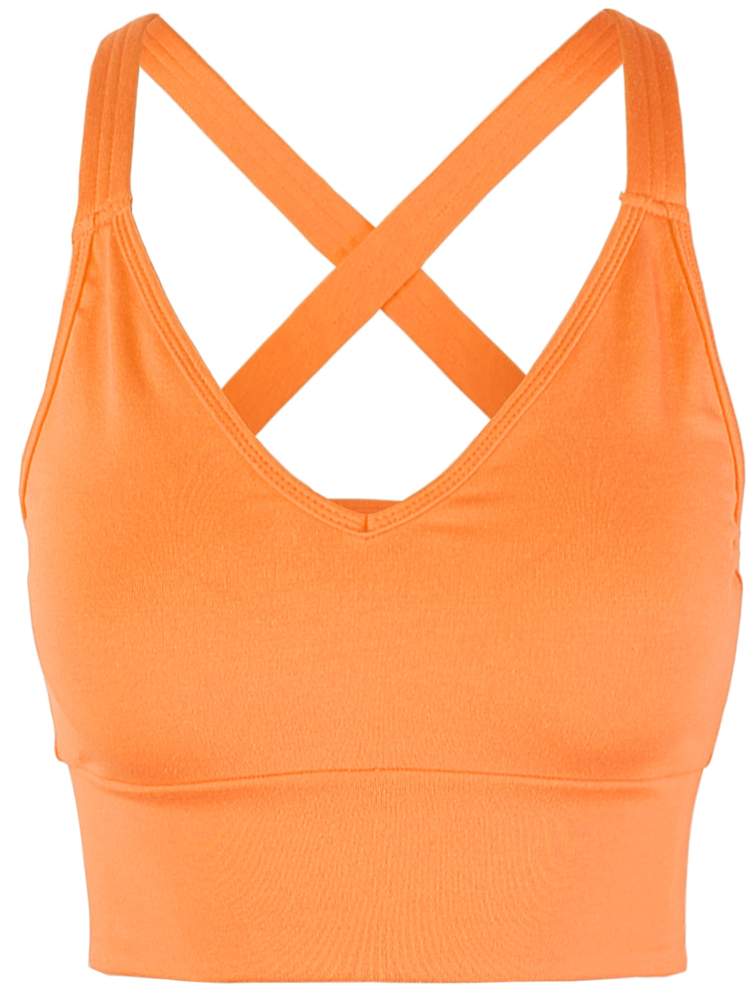 A2Y Women's Solid French Terry Cotton Back Cross Crop Top Orange L ...