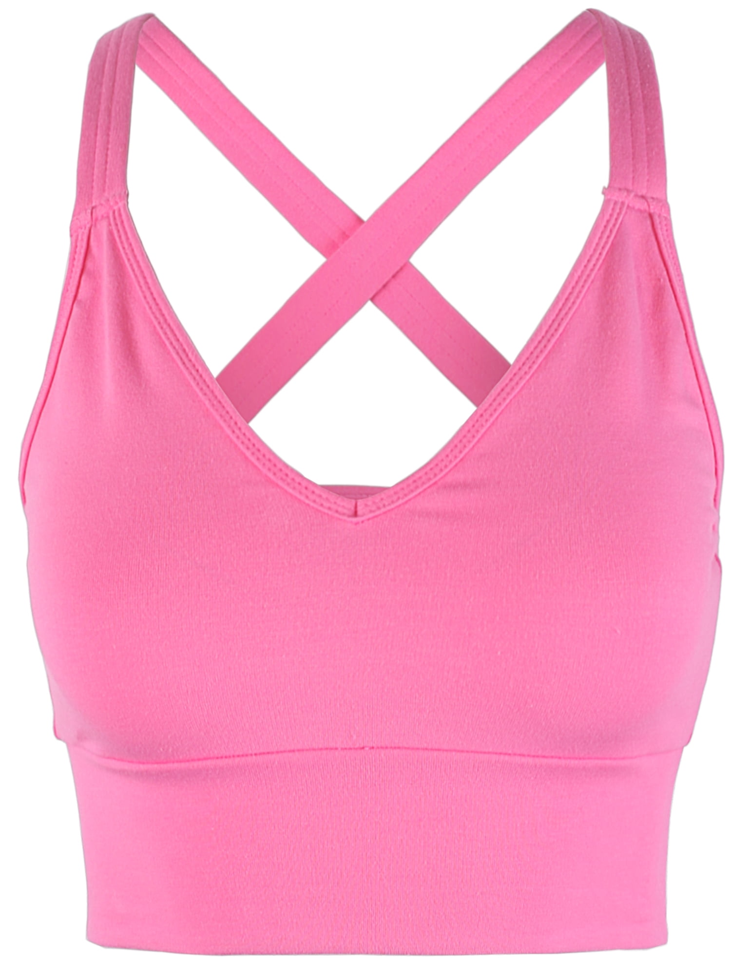A2Y Women's Solid French Terry Cotton Back Cross Crop Top Pink S ...