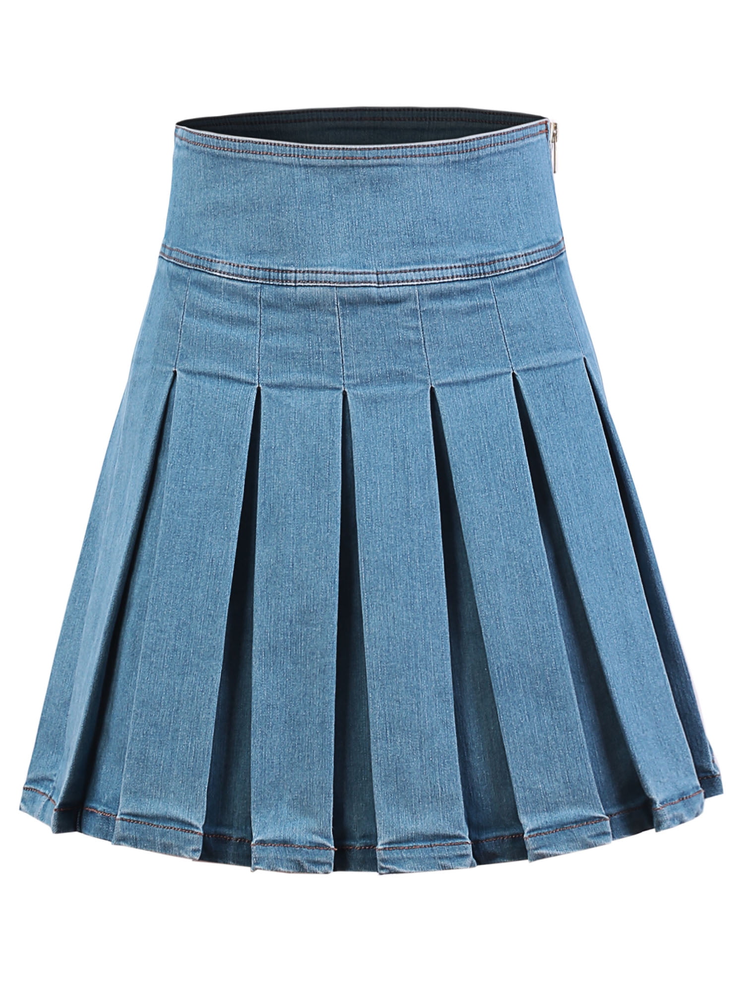 A2Y Women's Zipper School Uniform Denim Flare Mini Skirts Light Wash L ...