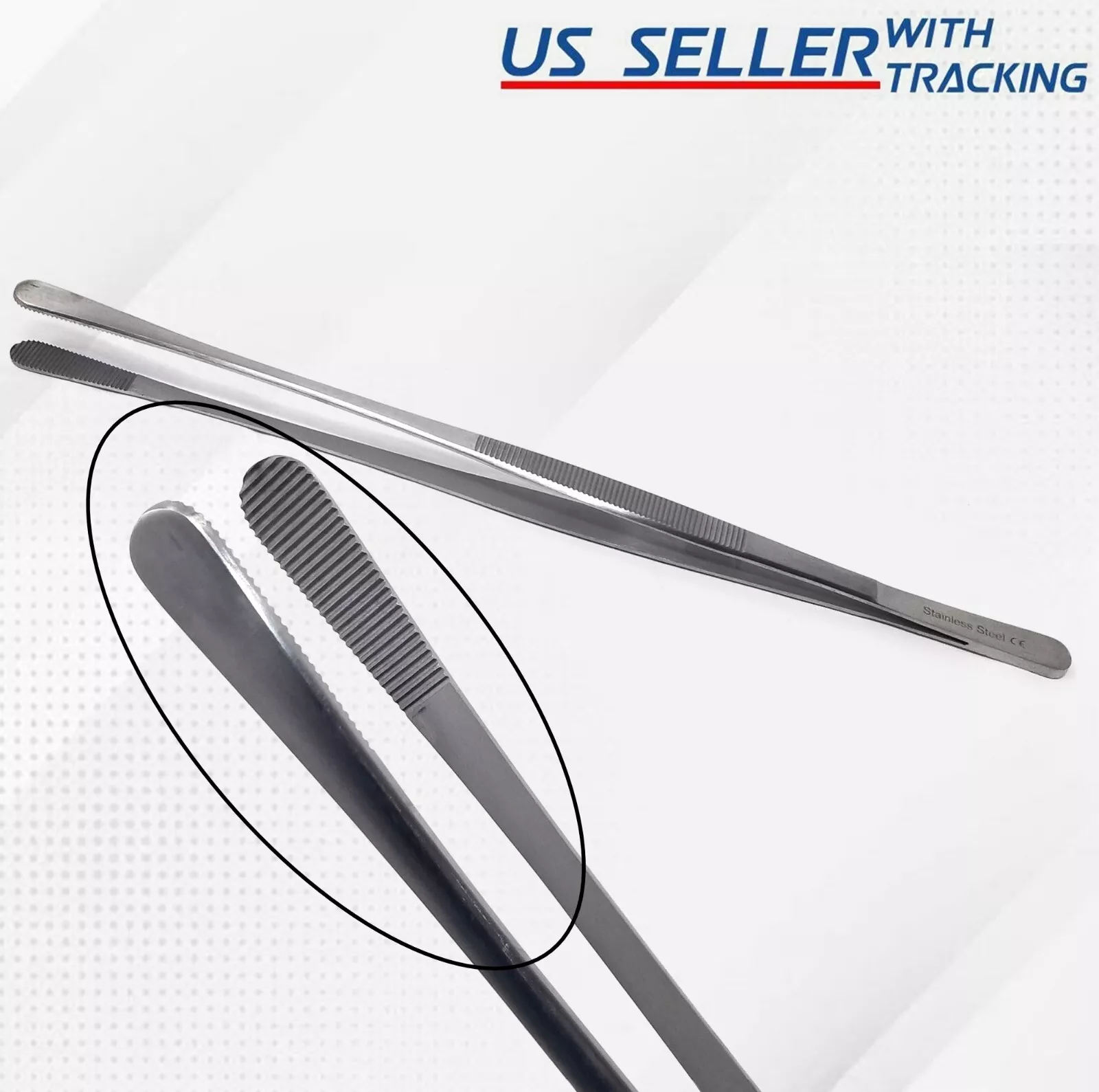 A2Z- 12-inch Stainless Steel Straight Blunt Tweezers with Wide Serrated ...