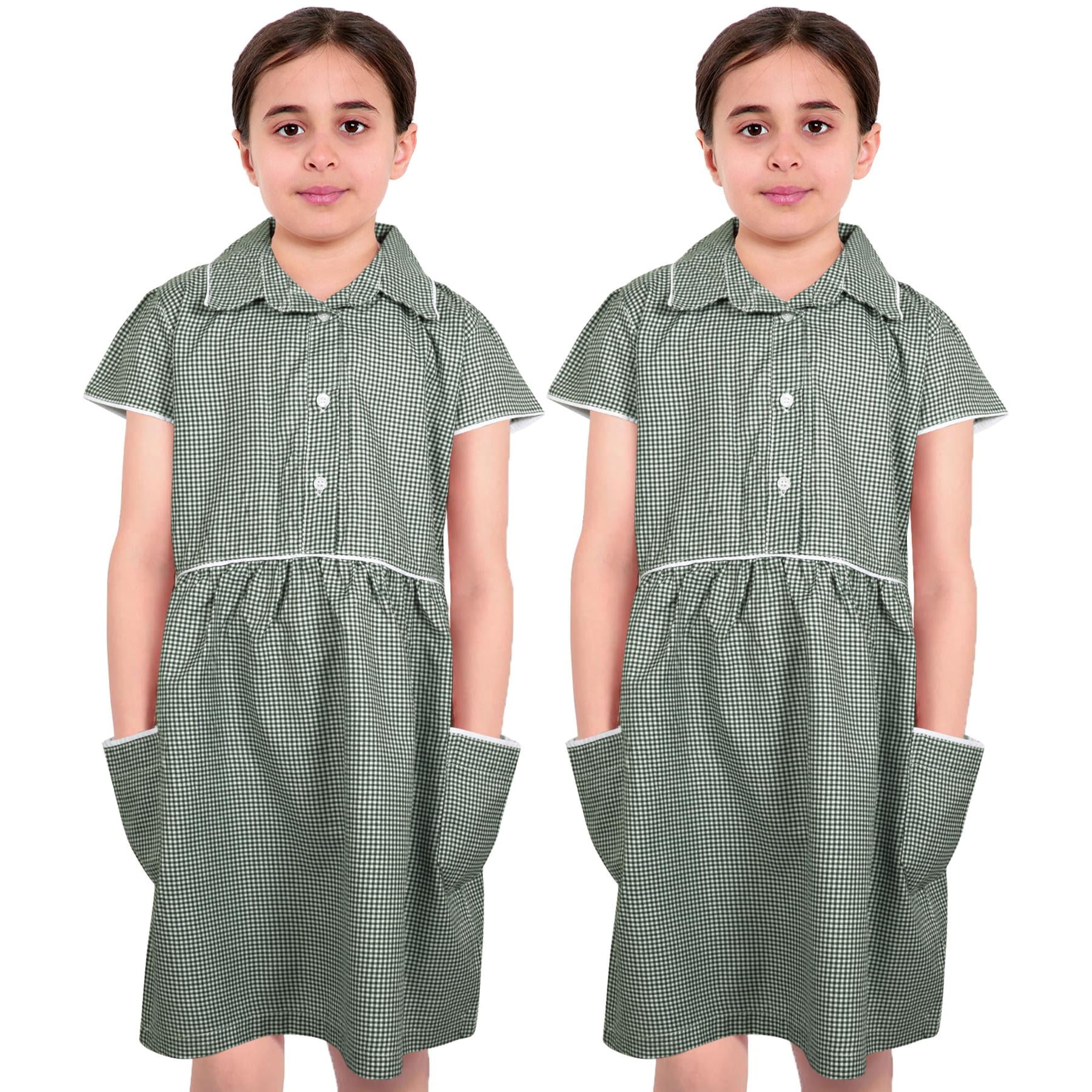 A2Z 4 Kids Girls Uniform School Dress Soft Comfortable Gingham - Uniform Dress 699 Green 2 Pack ...